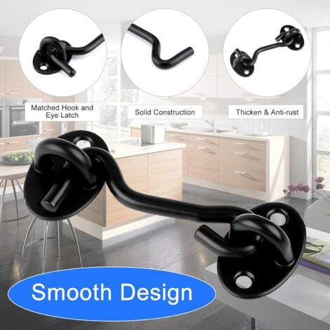 Cabin Hook 2 Pieces Door Latch Hook Black Stainless Steel Hooks with ...