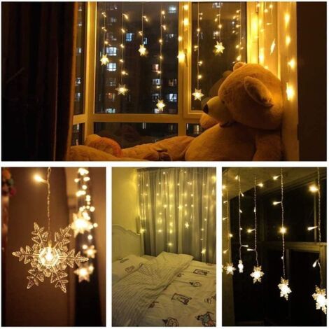 Fairy Lights, Curtain Lights, 4m 96 LEDs Christmas Snowflake Lights 8 ...
