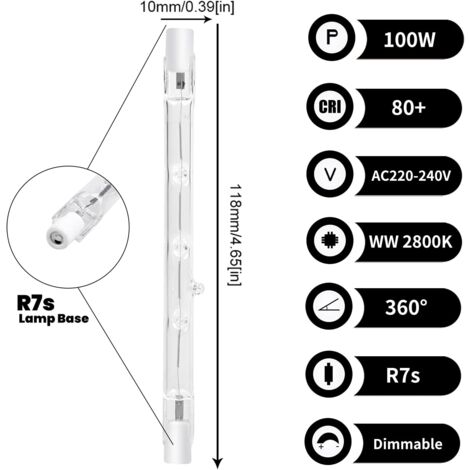 100W 118mm R7s Dimmable Halogen Pencil Bulb Warm White 2800K r7s Linear ...
