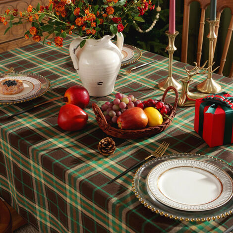 Christmas Tablecloth Christmas Plaid Tablecloth Rectangular Tablecloth Retro Cotton Plaid Tablecloth Christmas Holiday Decoration Tablecloth Coffee
