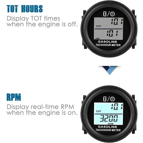Digital Engine Hour Meter Tachometer, Real Time RPM Record, Backlit ...