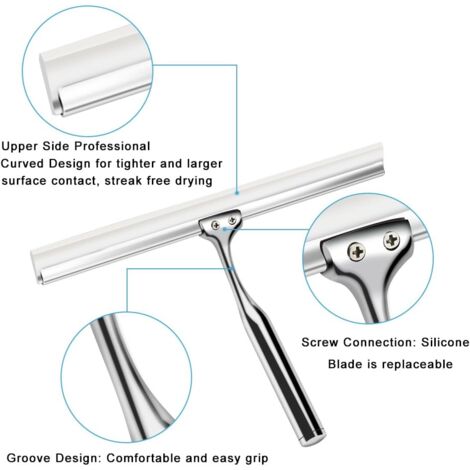 Shower Squeegees Stainless Steel with Suction Cup Hook Window Squeegees for Bathroom Mirror ...