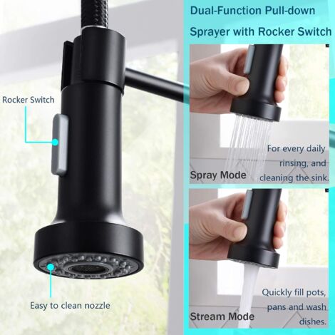 Kitchen Taps with Pull Down Sprayer, Kitchen Sink Taps,Brass Black ...