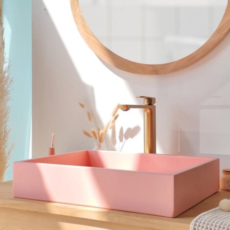 Lavabo rectangular de hormigón rosa Okia
