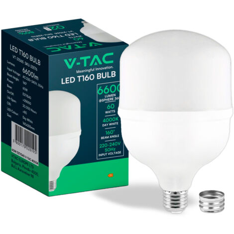 V-TAC E27 LED-Lampe, inkl. Ring mit E40-Sockel, 60 W, T160, Naturweiß