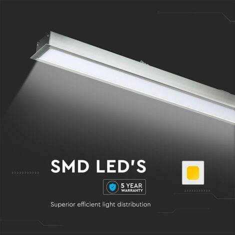 V-TAC 40W Linear Samsung Chip LED-Deckeneinbauleuchte, Silber, 120cm ...
