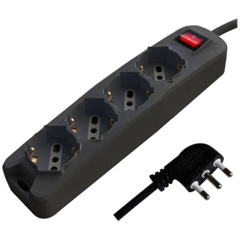 Regleta de enchufes V-TAC de 4 vías, 10/16 A, doble cara/Schuko, interruptor de 45°, cable de 1 ...