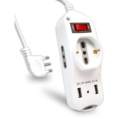 Multienchufe con Cable 1,5m 2 Tomas Laterales 10/16A 2P+E Bipass 1 Toma Frontal 10/16A 2P+E ...