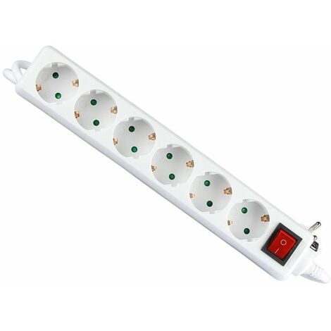 Regleta V-TAC con cable de 1,5 m, 6 tomas, 10 A, 2P + Schuko, interruptor iluminado, enchufe ...