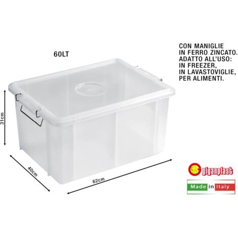 CONTENITORE CON COPERCHIO CM.62X40X31H TRASPARENTE mod. BOX CASSETTA