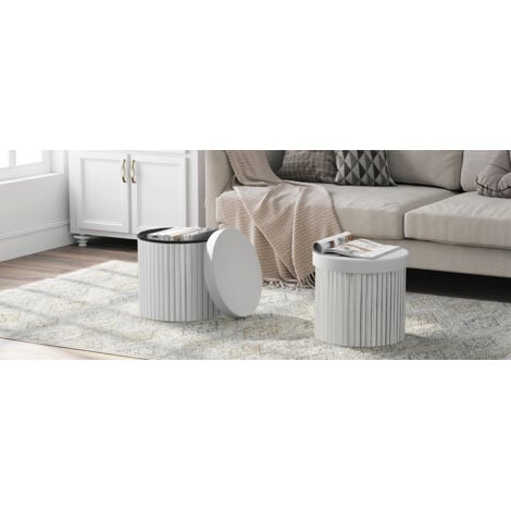 WOLTU 2x Stool- round, padded, velvet MDF, storage space - bar stool ...