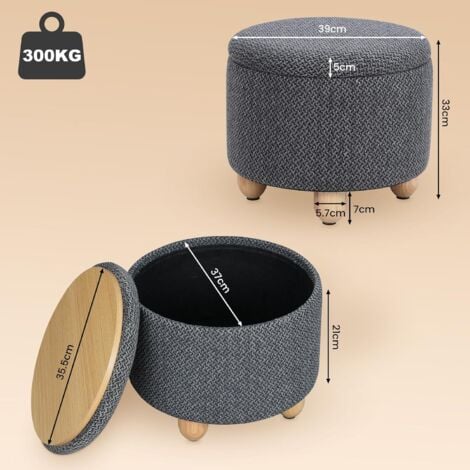 WOLTU Stool- round, padded, linen look, large storage space - bar stool ...
