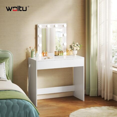 WOLTU Mirror White Dressing Table with Adjustable 3 Color LED Lights ...