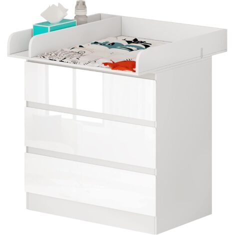 WOLTU Kids 3 Drawer Unit Changing Board and Storage - White