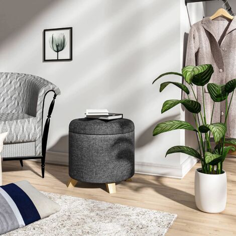 WOLTU Round Ottoman Storage Pouffe stools Linen Footstools Dressing ...