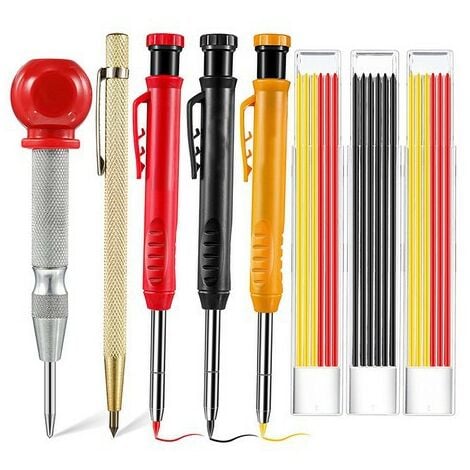 8 Pack Solid Carpenter Pencils with Center Punch, Carbide Scribing Tool ...