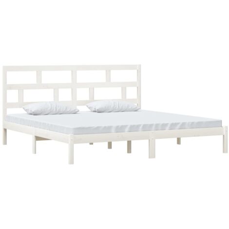 Lit King Size blanc en pin massif 200x200 cm grand cadre de lit robuste ...