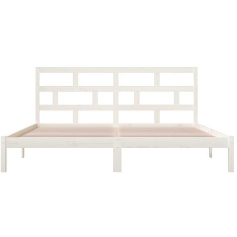 Lit King Size blanc en pin massif 200x200 cm grand cadre de lit robuste ...