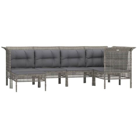 Mobilier de jardin en résine tressée grise 6 pièces avec coussins ...