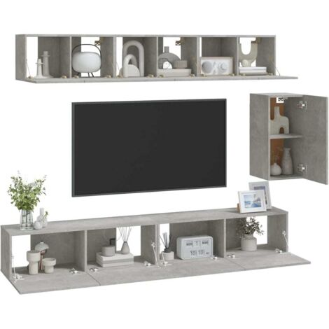 Ensemble de meubles TV 6 pcs gris beton meuble tele suspendu 755049 ...