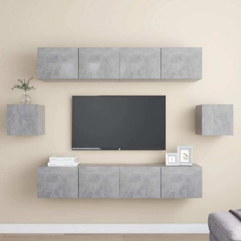 Ensemble meuble TV gris béton pour salon moderne et rangement de ...