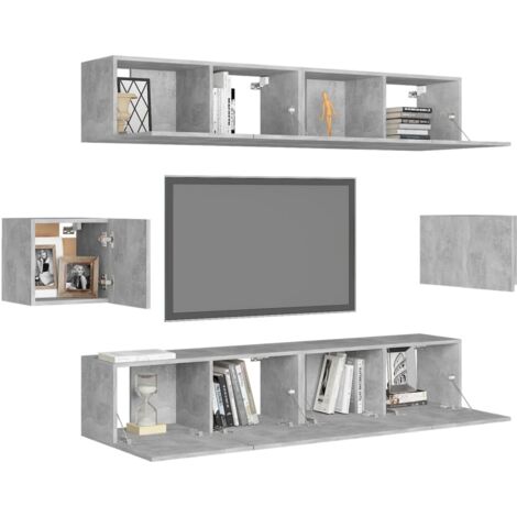 Ensemble meuble TV gris béton pour salon moderne et rangement de ...