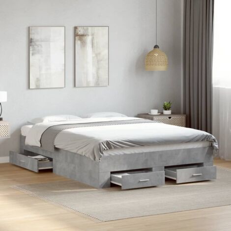 Structure de lit avec rangement gris béton lit double 140x190 cm ...