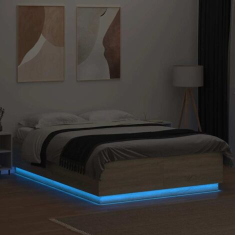 Cadre de lit LED 150x200 cm design bois de chêne sonoma moderne ...