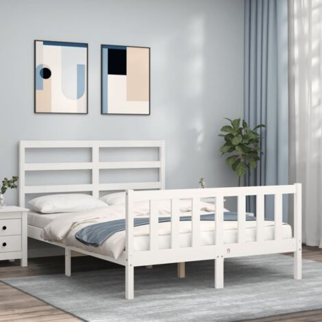 Cadre de lit sans matelas-Structure de lit blanc 140x200 cm bois de pin ...