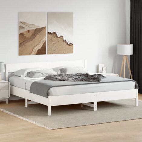 Cadre de lit 200x200 cm bois de pin blanc pour grand matelas king size ...