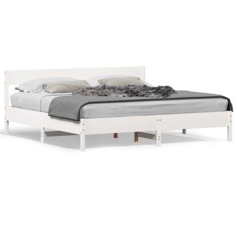 Cadre de lit 200x200 cm bois de pin blanc pour grand matelas king size ...