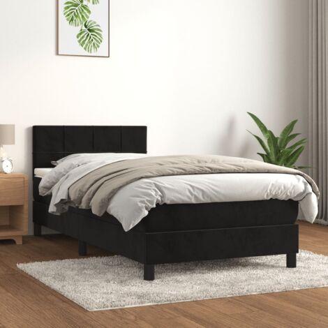 Cadre de lit 1 place avec matelas et sommier à lattes noir pour chambre ...