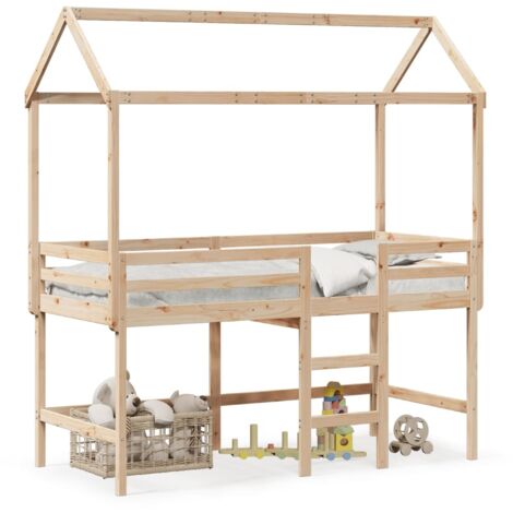 Lit superposé avec échelle et toit sans matelas-Cadre de lit 90x190 cm ...