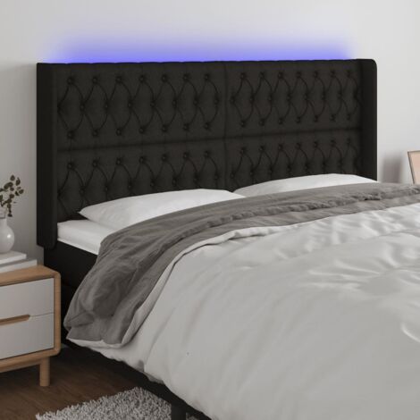 Tête de lit à LED-Panneau de lit avec lumière LED Noir 203x16x118/128 ...