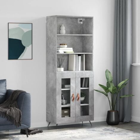 Buffet haut-Armoire de rangement Gris béton 69,5x34x180 cm Bois d ...