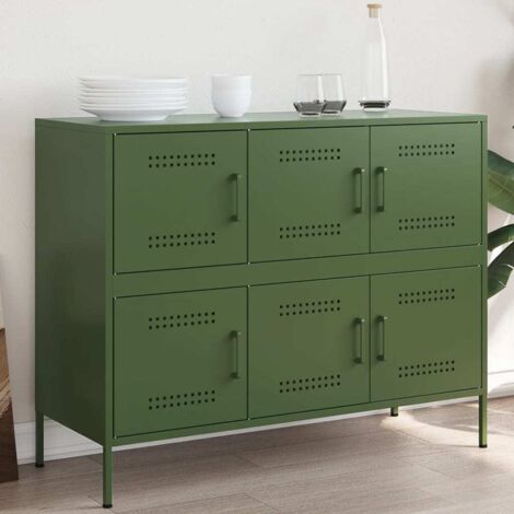 Buffet-Meuble de rangement vert olive 100,5x39x79 cm acier 817223