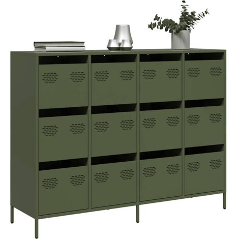 Buffet-Meuble de rangement vert olive 135x39x103,5 cm acier laminé à ...