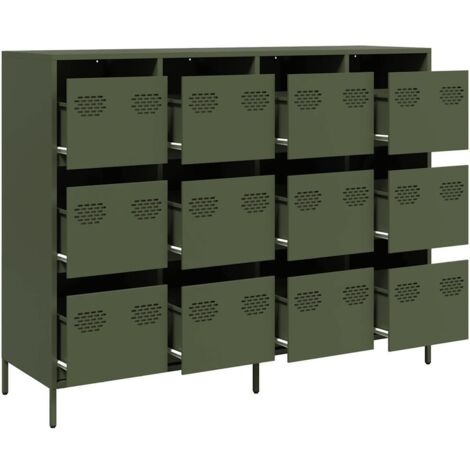Buffet-Meuble de rangement vert olive 135x39x103,5 cm acier laminé à ...