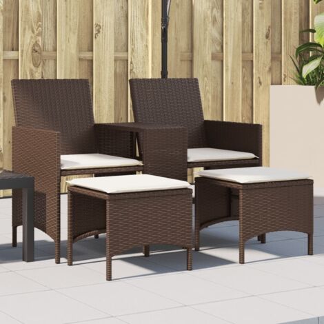 Canapé de jardin 2 places avec table et tabourets-Salon de jardin Sofa ...