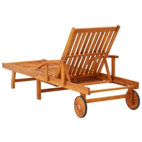 Chaise longue de jardin avec table et coussin-Bain de soleil-Transat de relaxation Bois d'acacia ...