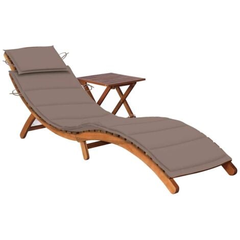 Chaise longue de jardin avec table et coussin-Bain de soleil-Transat de relaxation Bois d'acacia ...