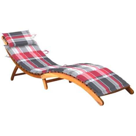 Chaise longue de jardin avec coussin-Bain de soleil-Transat de relaxation Bois d'acacia solide ...