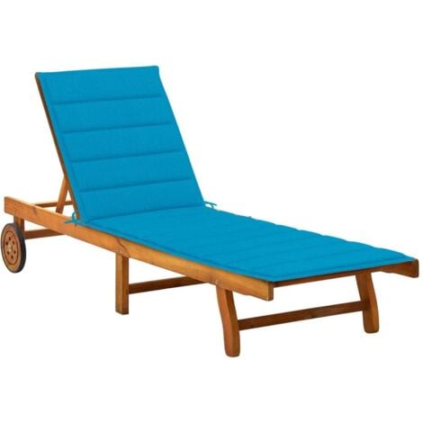 Chaise longue de jardin avec coussin-Bain de soleil-Transat de relaxation Bois d'acacia solide ...