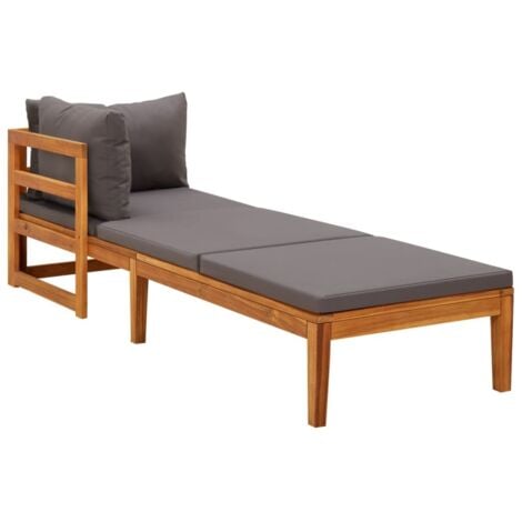 Chaise longue-Bain de soleil-Transat de relaxation avec 1 accoudoir Gris foncé Bois d'acacia ...