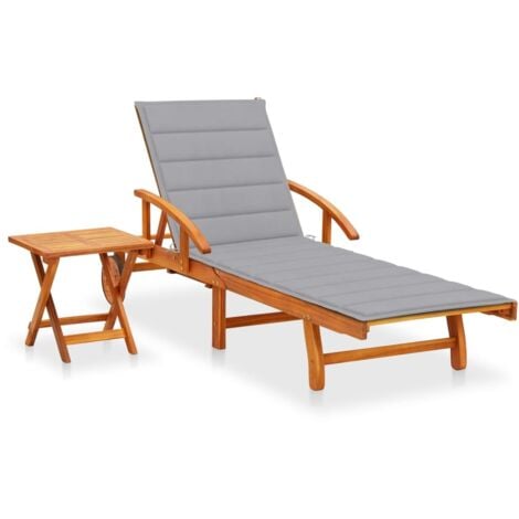 Chaise longue de jardin avec table et coussin-Bain de soleil-Transat de relaxation Bois d'acacia ...