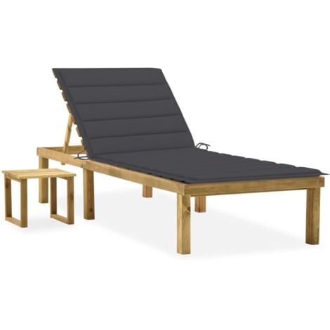 Chaise longue de jardin avec table et coussin-Bain de soleil-Transat de relaxation Pin imprégné ...