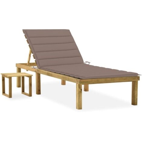 Chaise longue de jardin avec table et coussin-Bain de soleil-Transat de relaxation Pin imprégné ...