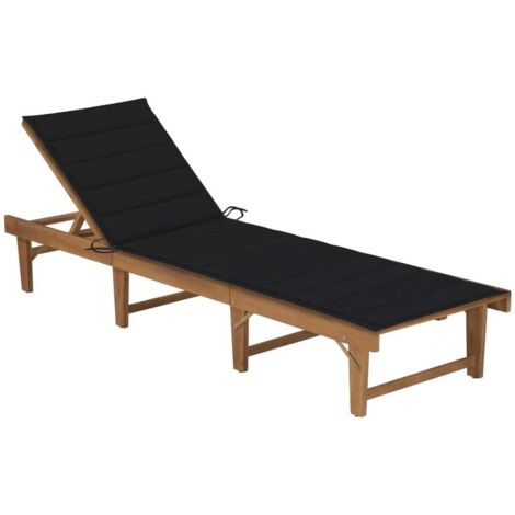 Chaise longue pliable-Bain de soleil-Transat de relaxation avec coussin Bois d'acacia solide 719503