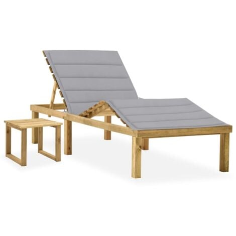 Chaise longue de jardin avec table et coussin-Bain de soleil-Transat de relaxation Pin imprégné ...