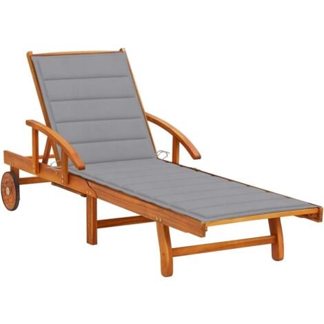 Chaise longue de jardin avec coussin-Bain de soleil-Transat de relaxation Bois d'acacia solide ...